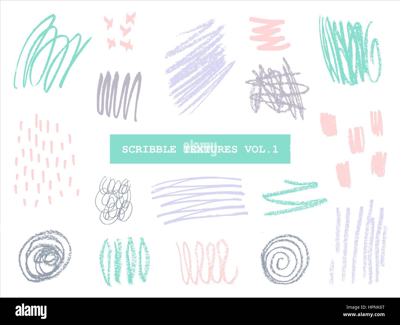 A set of hand drawn scribble textures in pastel colors isolated on ...