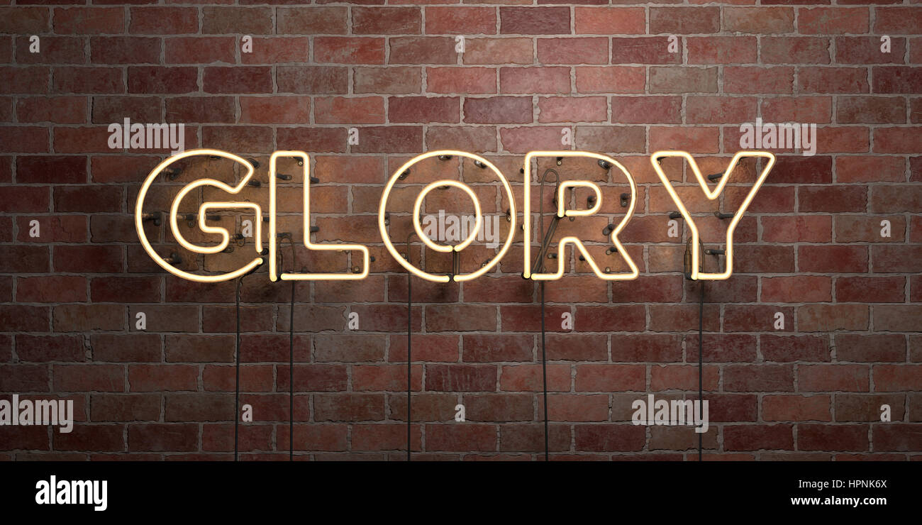 GLORY - fluorescent Neon tube Sign on brickwork - Front view - 3D ...