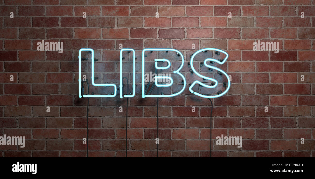 LIBS - fluorescent Neon tube Sign on brickwork - Front view - 3D ...