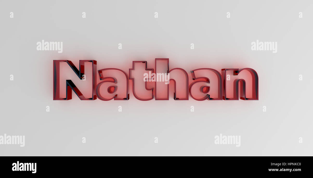 Nathan - Red glass text on white background - 3D rendered royalty free ...