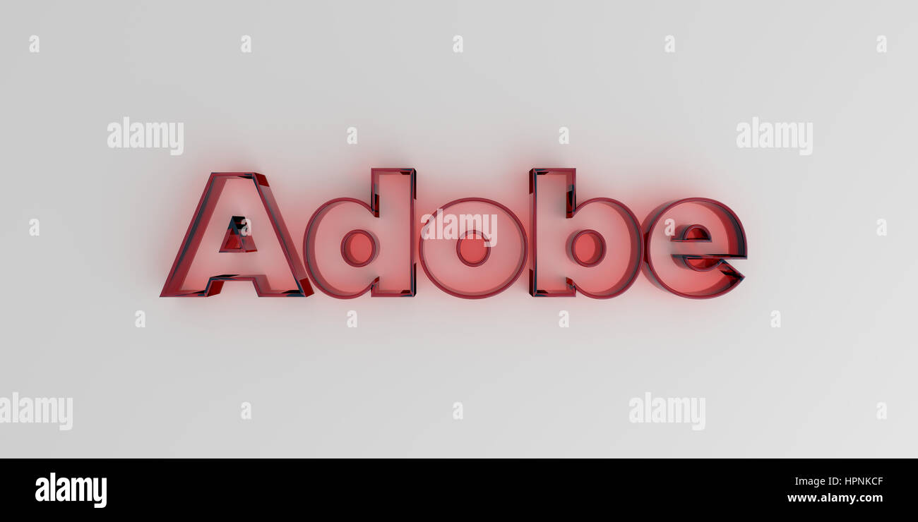 Adobe - Red glass text on white background - 3D rendered royalty free ...