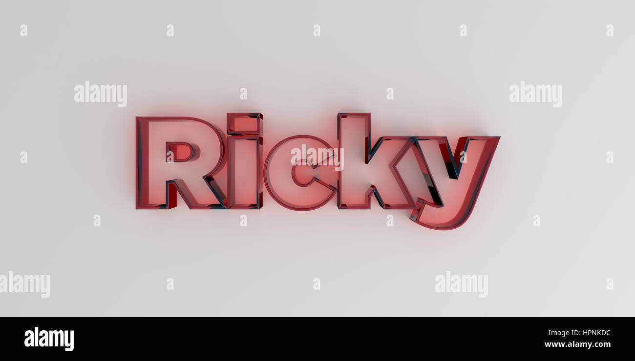 Ricky - Red glass text on white background - 3D rendered royalty free ...