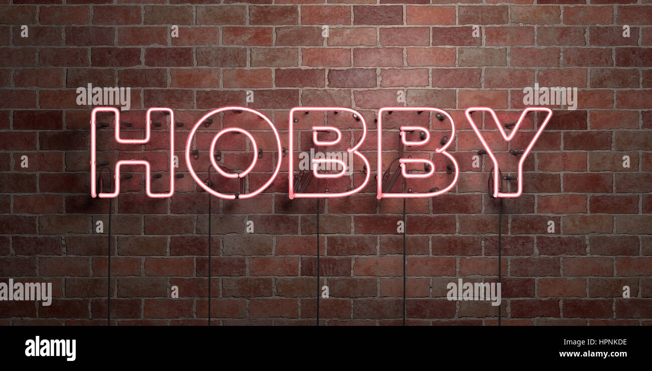 HOBBY - fluorescent Neon tube Sign on brickwork - Front view - 3D ...