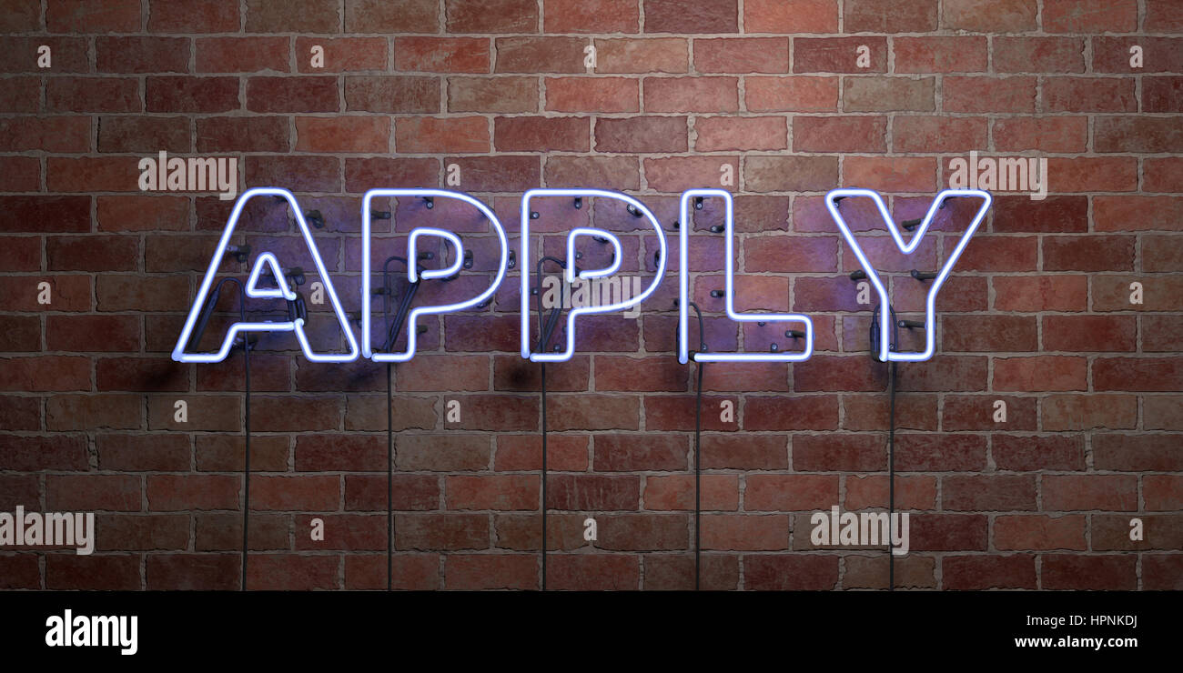 APPLY - fluorescent Neon tube Sign on brickwork - Front view - 3D ...