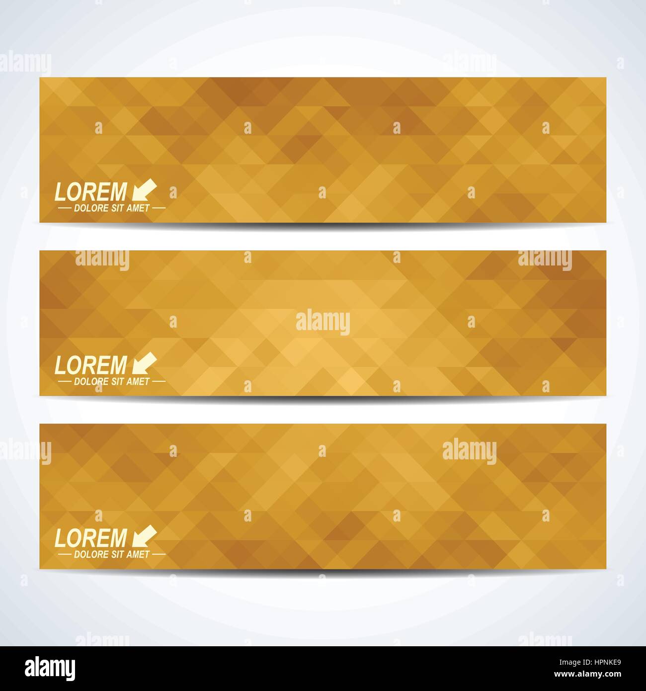 Golden set of vector banners. Background with gold triangles. Web ...