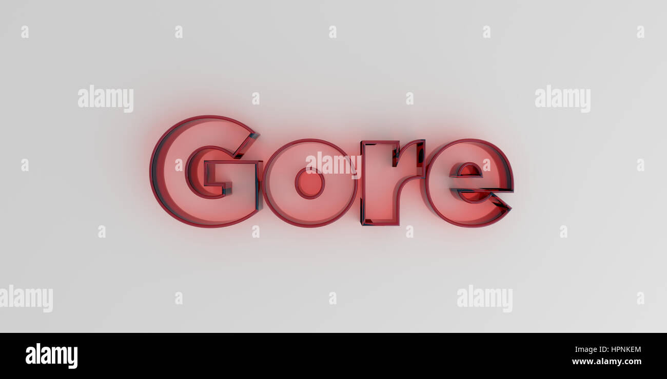 Gore - Red glass text on white background - 3D rendered royalty free ...