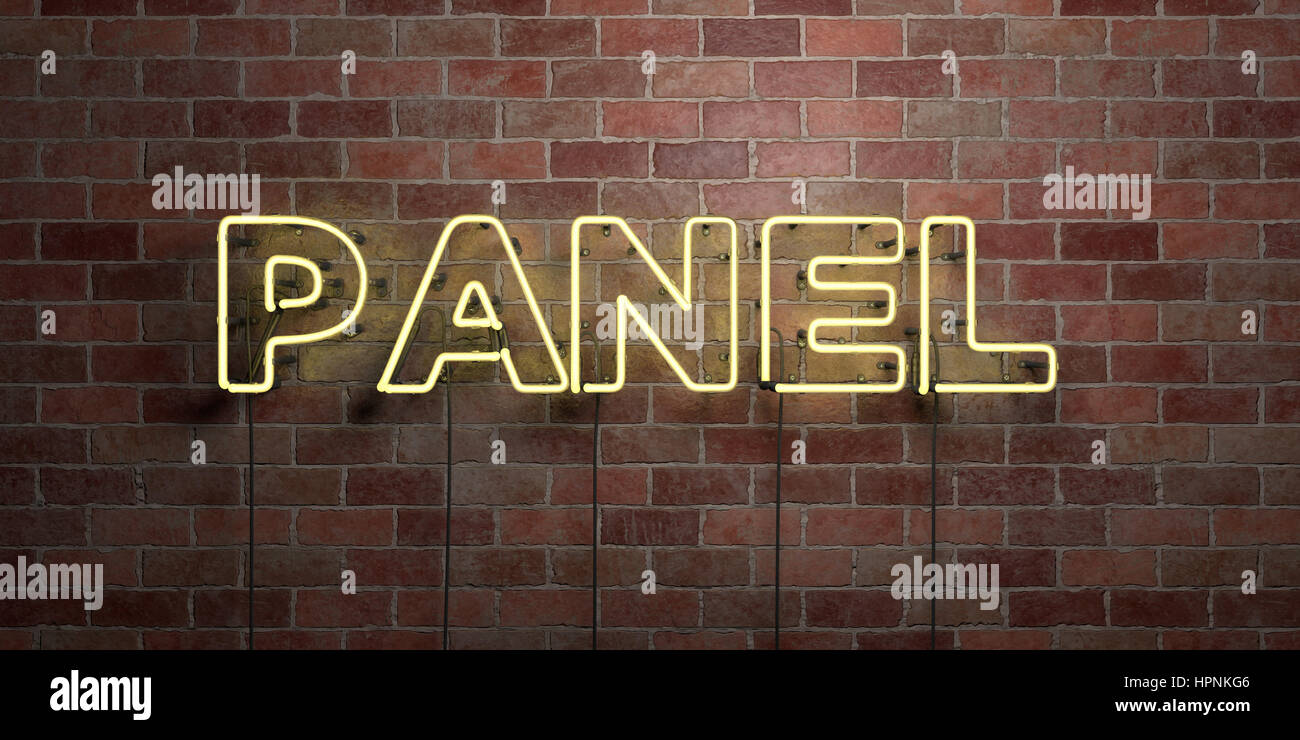 PANEL - fluorescent Neon tube Sign on brickwork - Front view - 3D ...