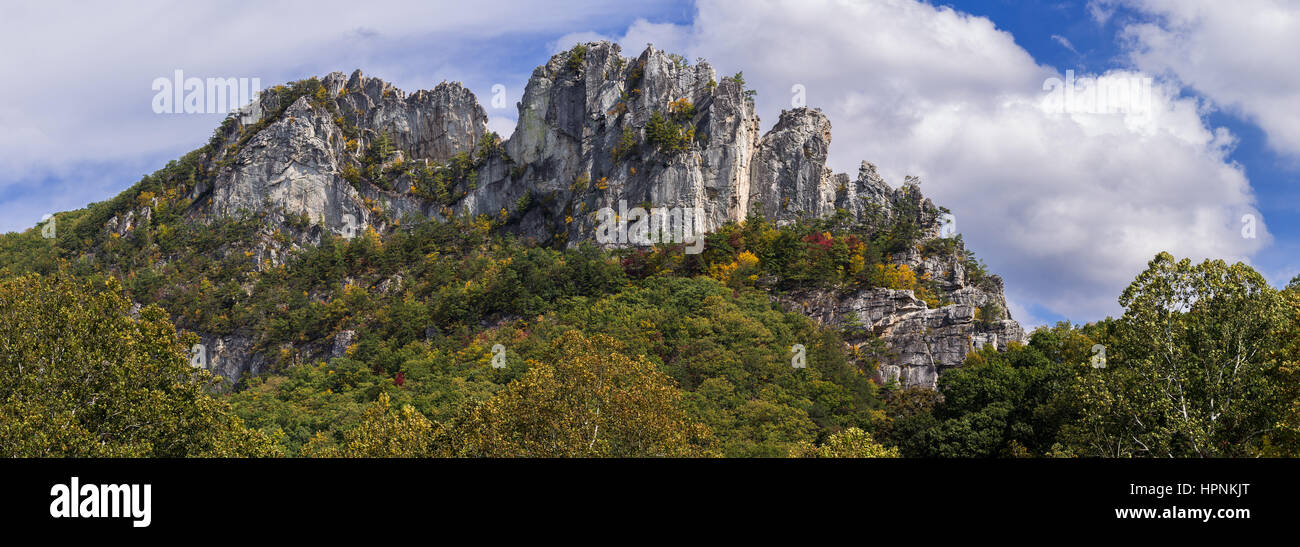 Panorama of the rocky mountain top of Seneca Rocks in West Virginia ...