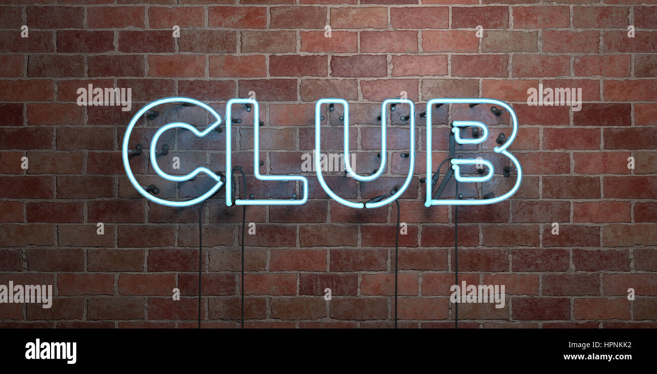 CLUB - fluorescent Neon tube Sign on brickwork - Front view - 3D ...
