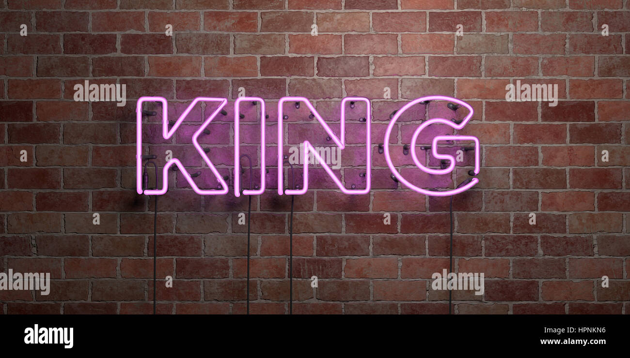 KING - fluorescent Neon tube Sign on brickwork - Front view - 3D ...