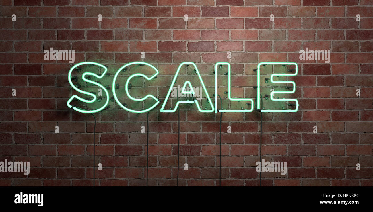 SCALE - fluorescent Neon tube Sign on brickwork - Front view - 3D ...