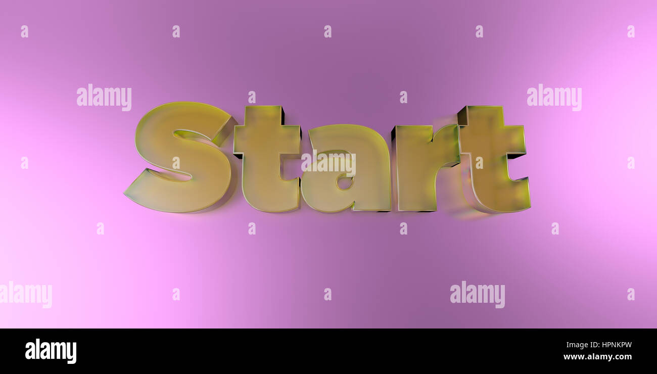 Start - colorful glass text on vibrant background - 3D rendered royalty ...