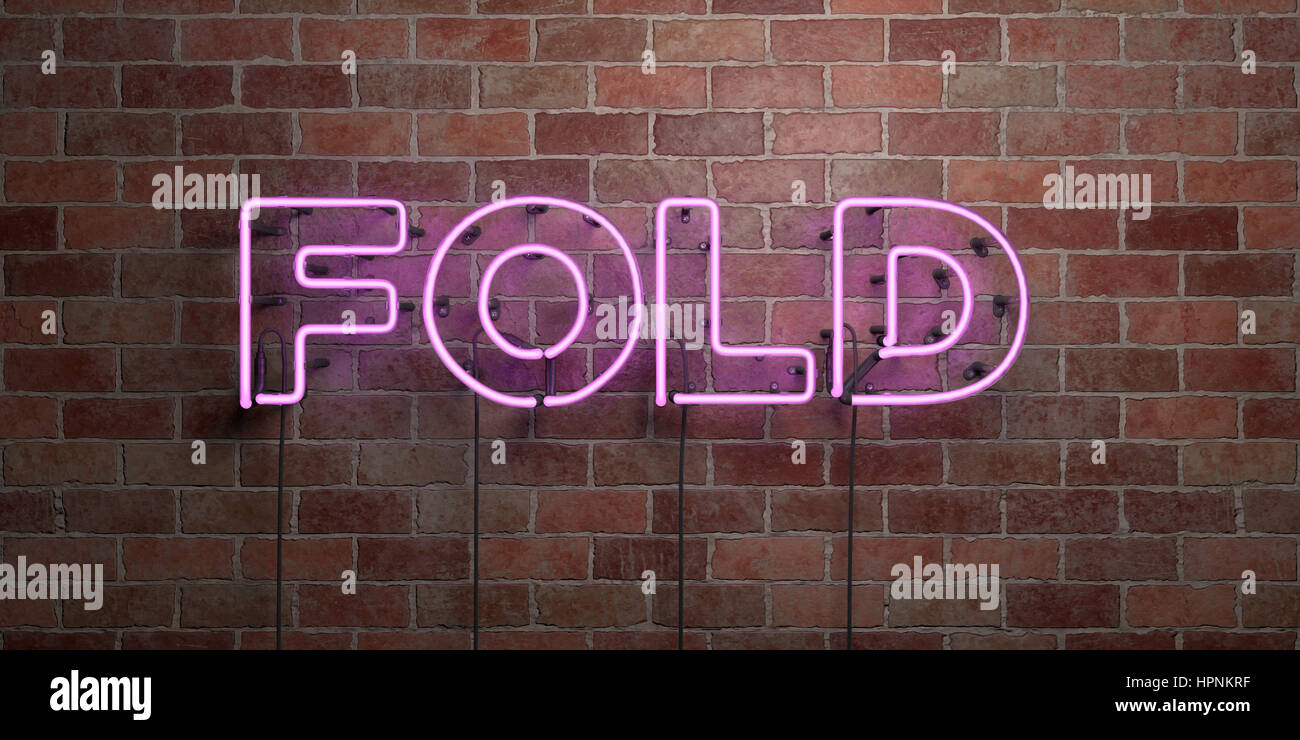 FOLD - fluorescent Neon tube Sign on brickwork - Front view - 3D ...