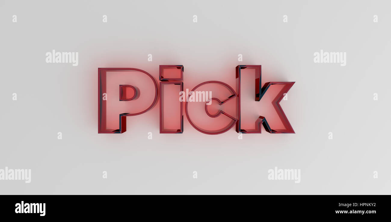 Pick - Red glass text on white background - 3D rendered royalty free ...