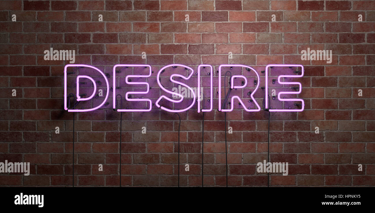 DESIRE - fluorescent Neon tube Sign on brickwork - Front view - 3D ...