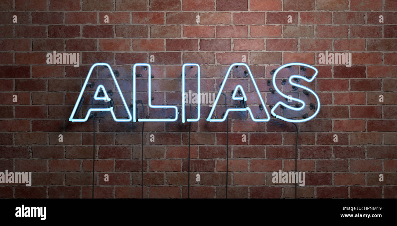ALIAS - fluorescent Neon tube Sign on brickwork - Front view - 3D ...