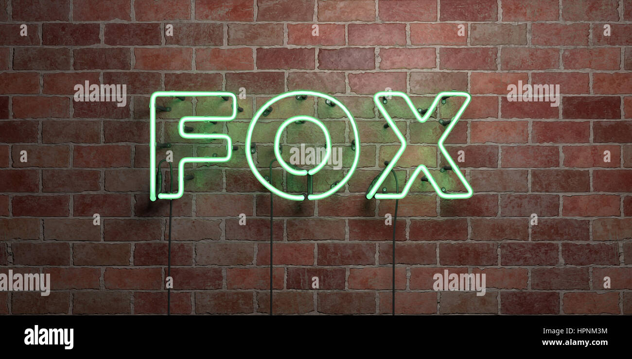 FOX - fluorescent Neon tube Sign on brickwork - Front view - 3D ...