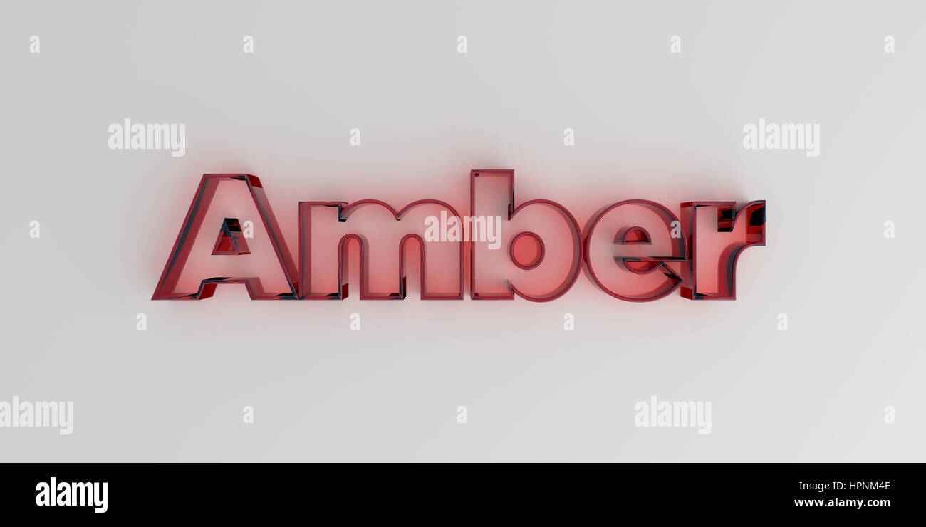 Amber - Red glass text on white background - 3D rendered royalty free ...