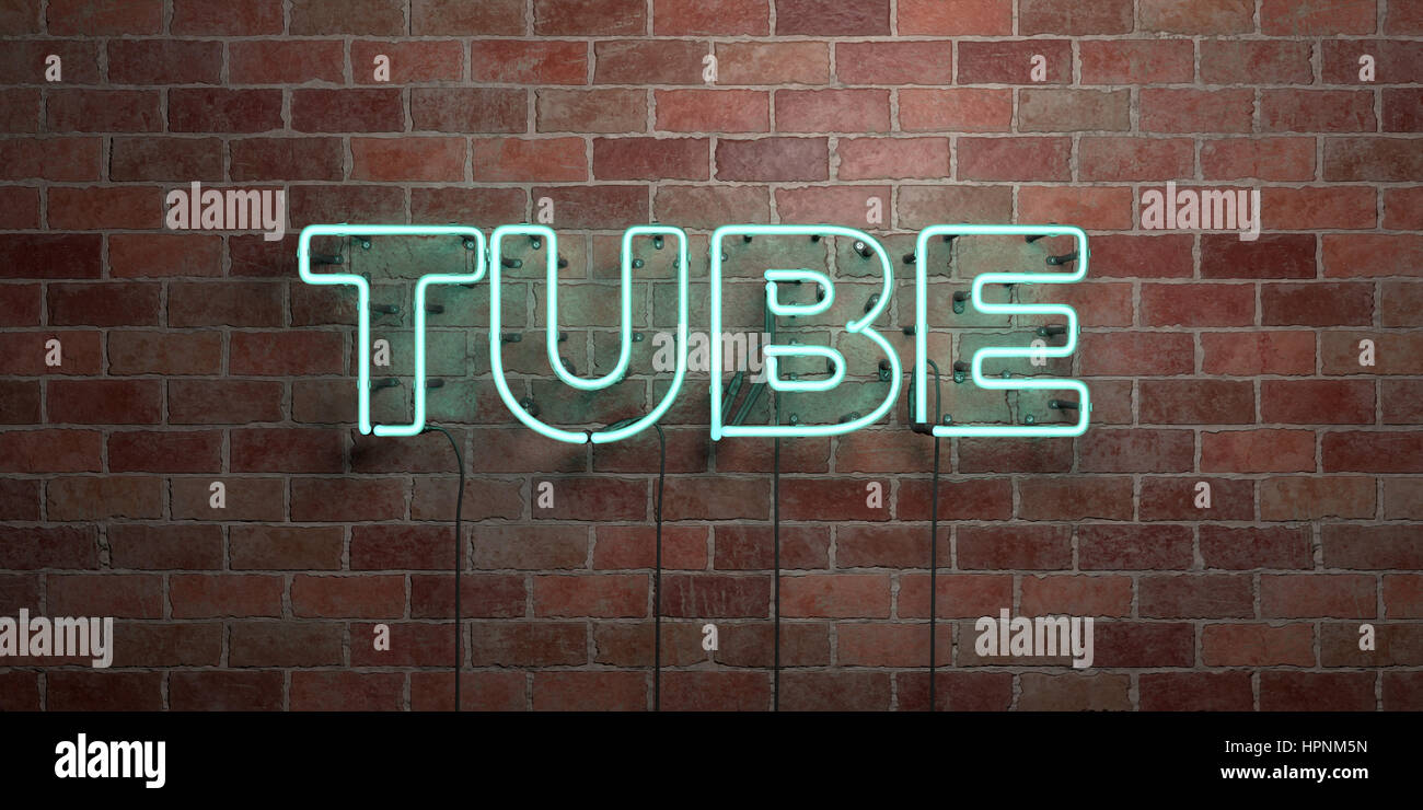 TUBE - fluorescent Neon tube Sign on brickwork - Front view - 3D ...
