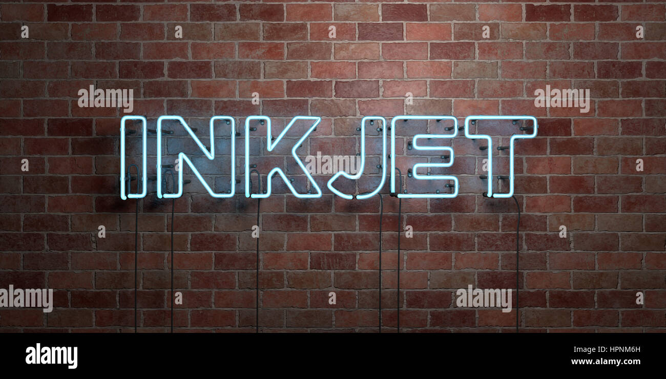 INKJET - fluorescent Neon tube Sign on brickwork - Front view - 3D ...