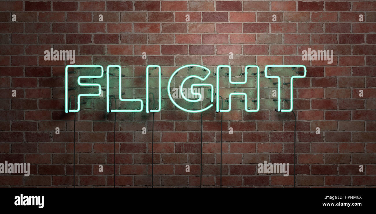 FLIGHT - fluorescent Neon tube Sign on brickwork - Front view - 3D ...