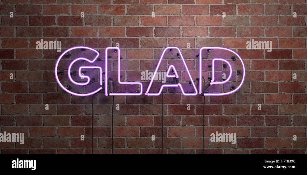 GLAD - fluorescent Neon tube Sign on brickwork - Front view - 3D ...