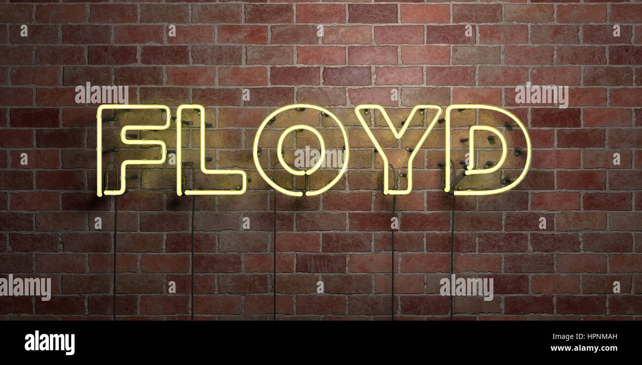 FLOYD - fluorescent Neon tube Sign on brickwork - Front view - 3D ...