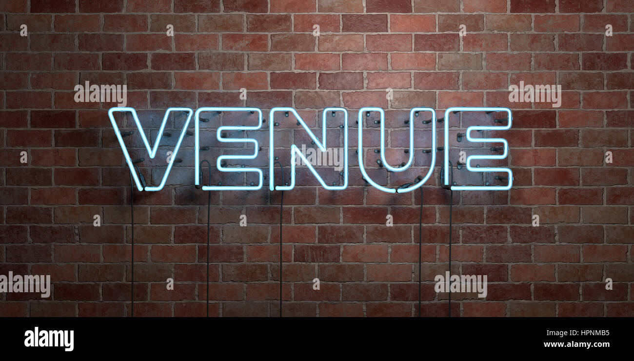VENUE - fluorescent Neon tube Sign on brickwork - Front view - 3D ...