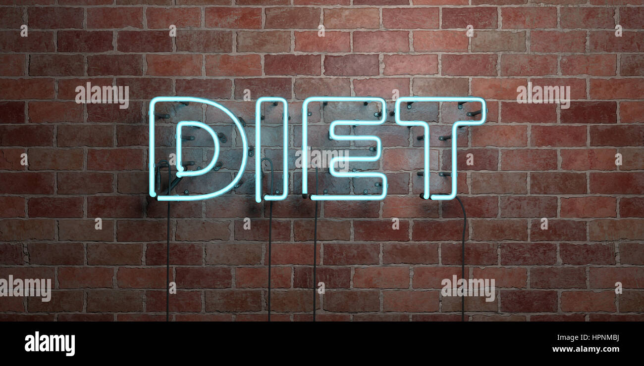 DIET - fluorescent Neon tube Sign on brickwork - Front view - 3D ...