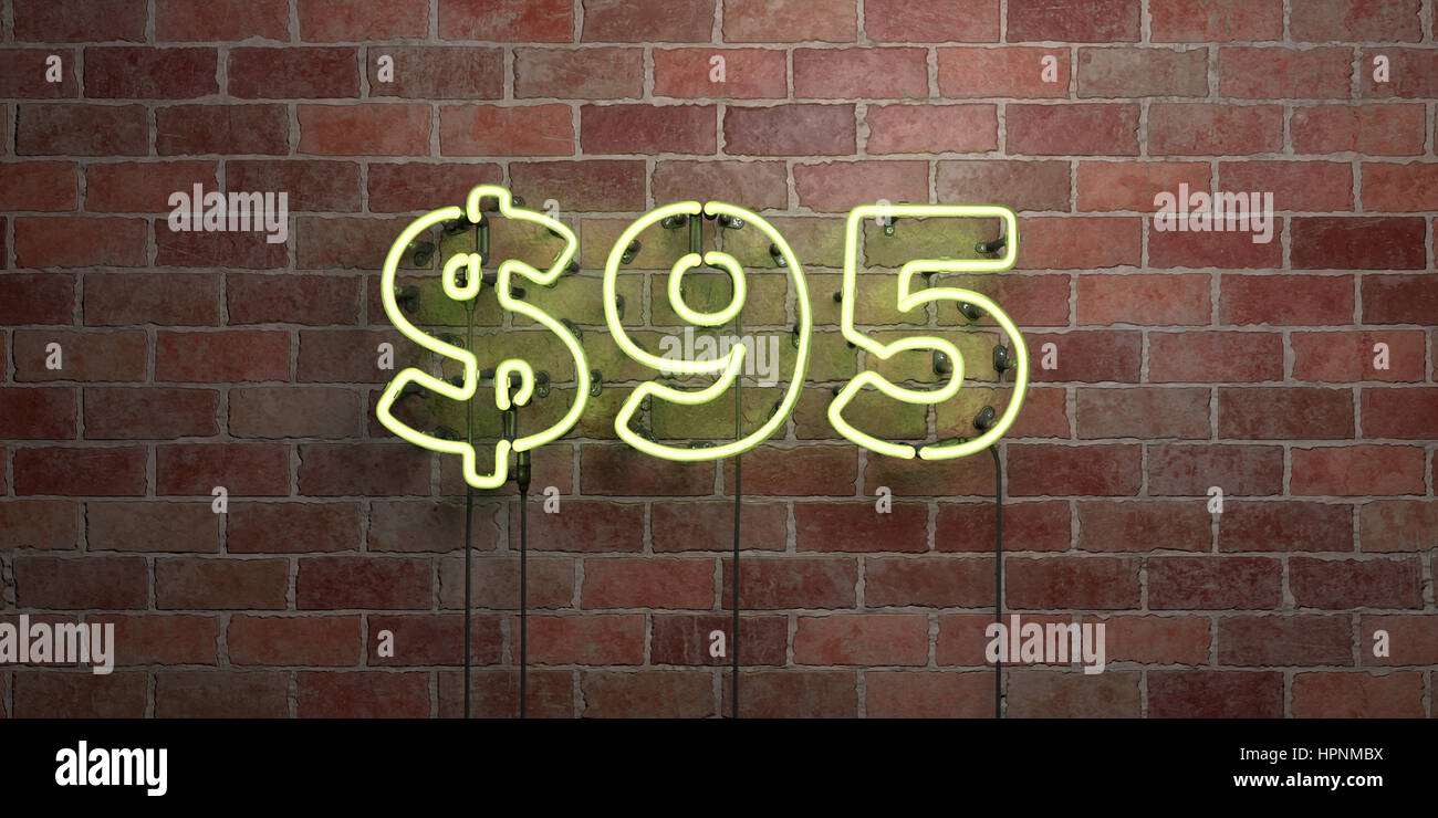 $95 - fluorescent Neon tube Sign on brickwork - Front view - 3D ...