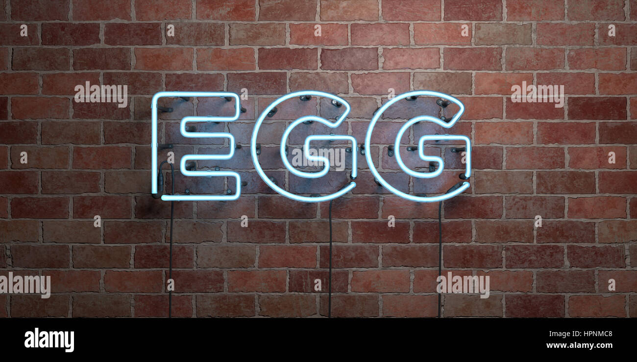 EGG - fluorescent Neon tube Sign on brickwork - Front view - 3D ...