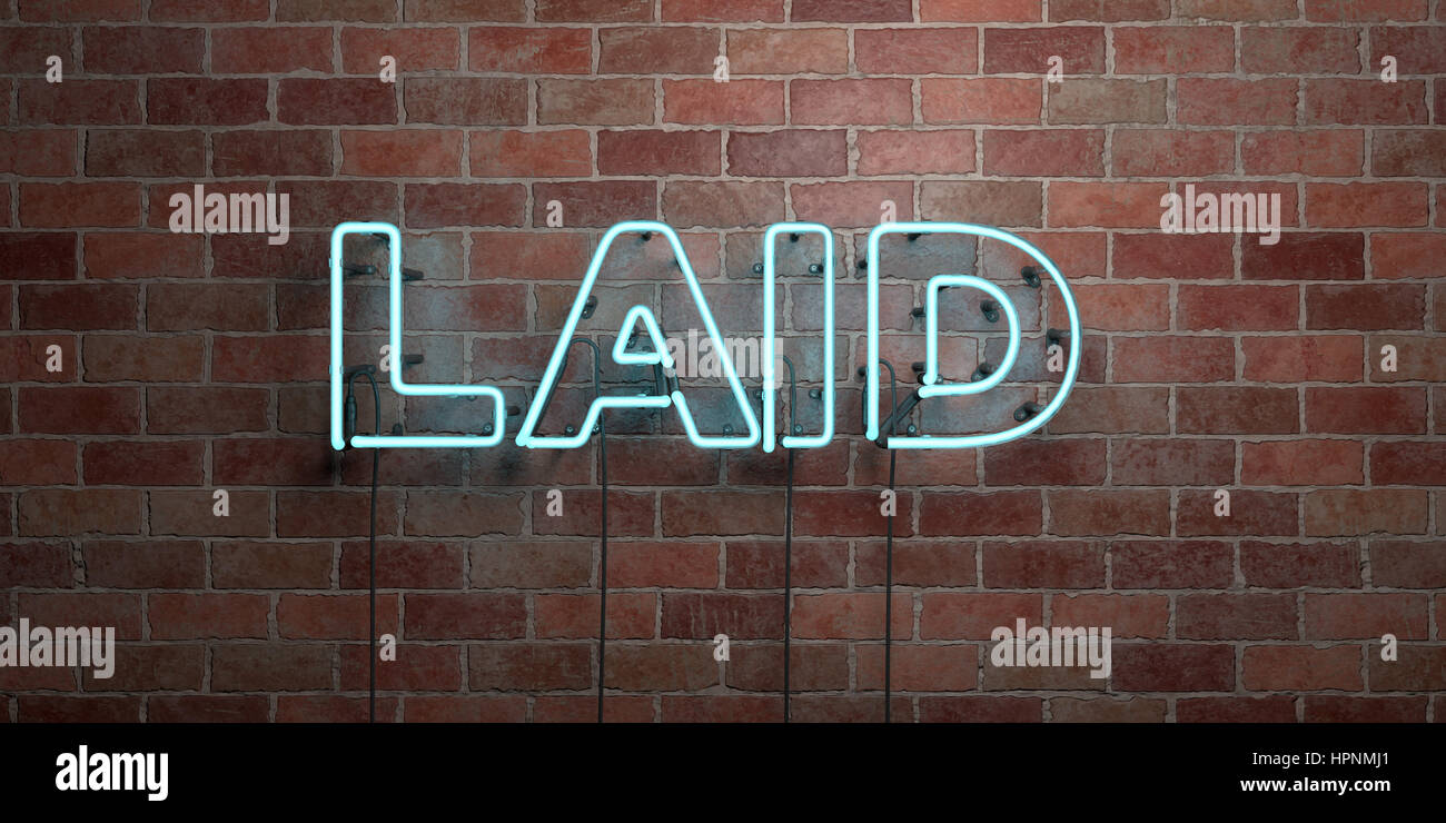 LAID - fluorescent Neon tube Sign on brickwork - Front view - 3D ...