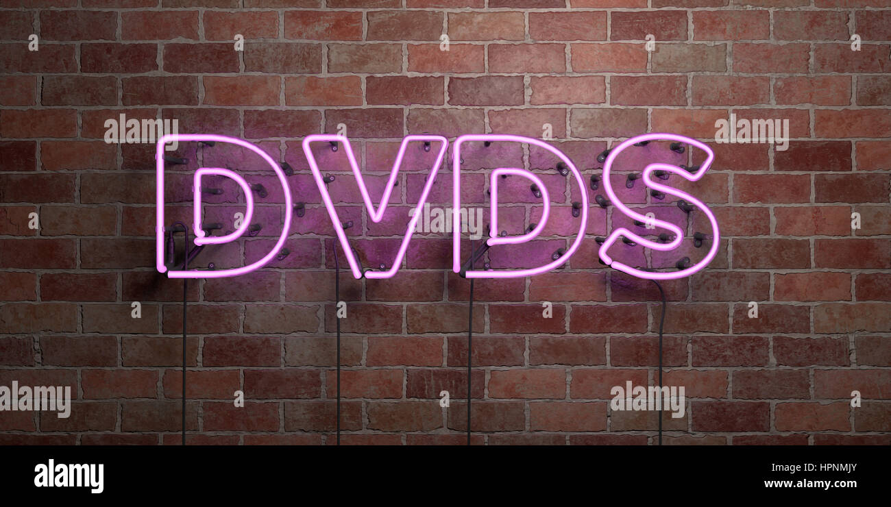DVDS - fluorescent Neon tube Sign on brickwork - Front view - 3D ...
