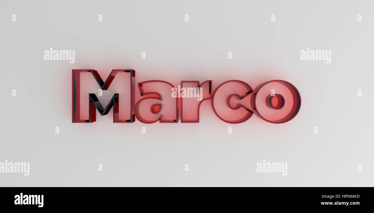 Marco - Red glass text on white background - 3D rendered royalty free ...