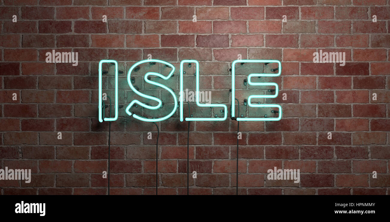 ISLE - fluorescent Neon tube Sign on brickwork - Front view - 3D ...