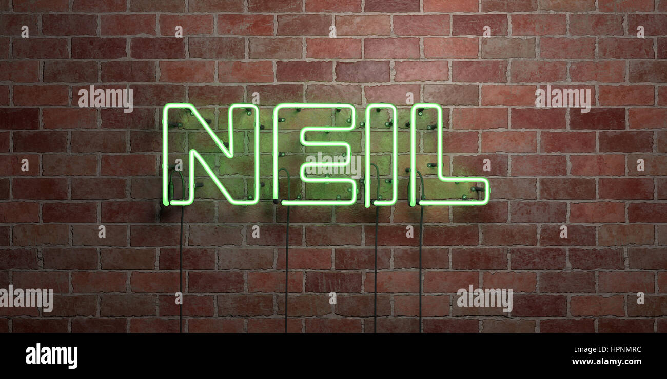 NEIL - fluorescent Neon tube Sign on brickwork - Front view - 3D ...