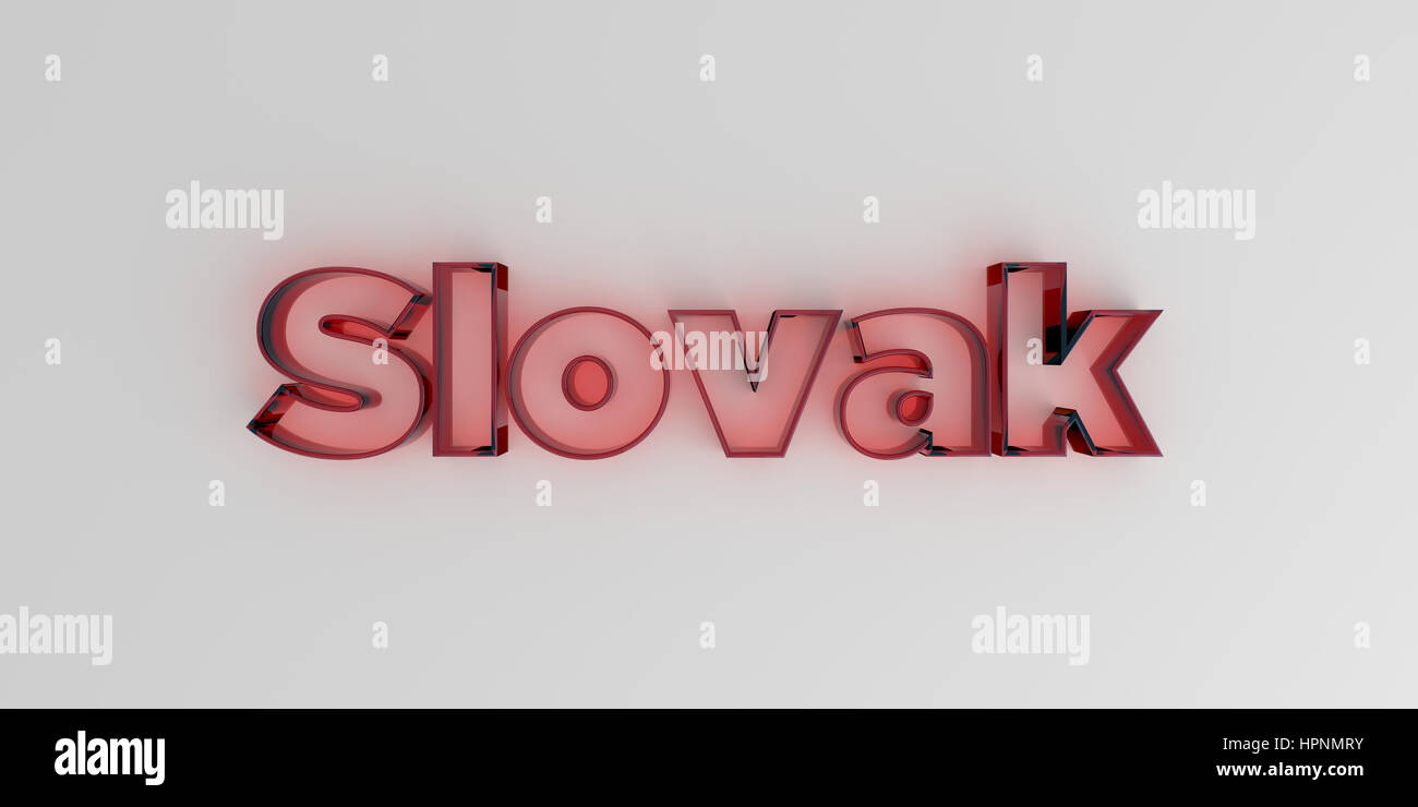 Slovak - Red glass text on white background - 3D rendered royalty free ...