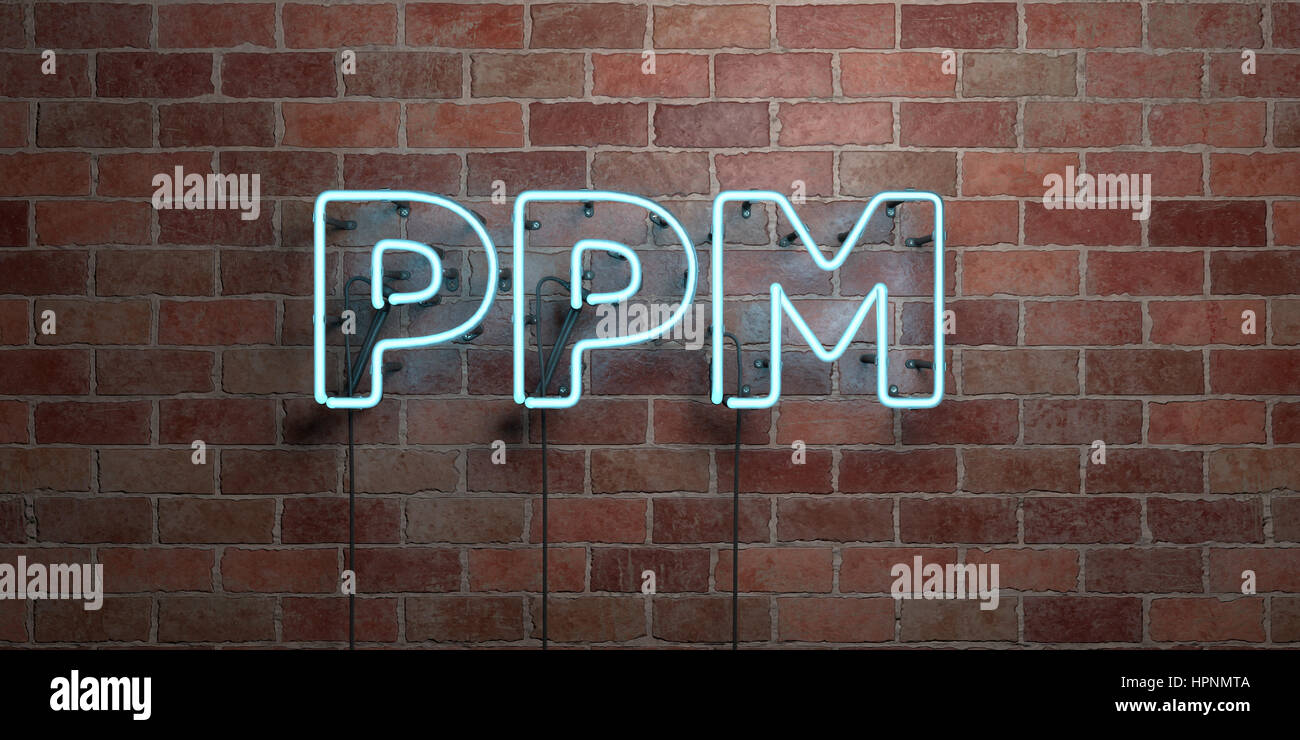 PPM - fluorescent Neon tube Sign on brickwork - Front view - 3D ...