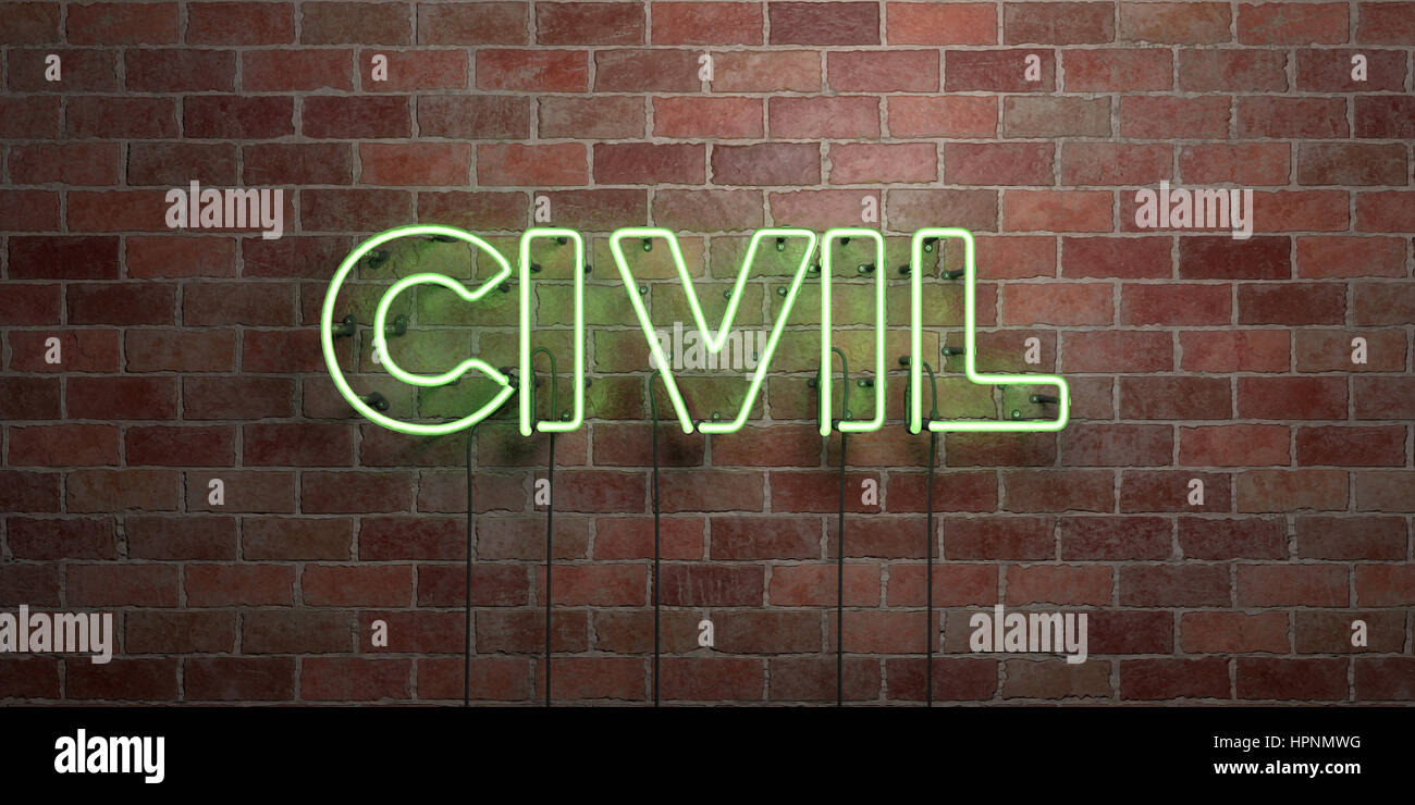 CIVIL - fluorescent Neon tube Sign on brickwork - Front view - 3D ...