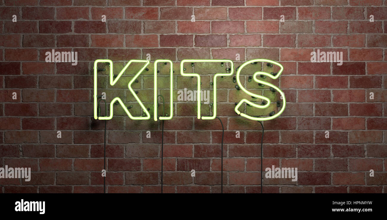 KITS - fluorescent Neon tube Sign on brickwork - Front view - 3D ...