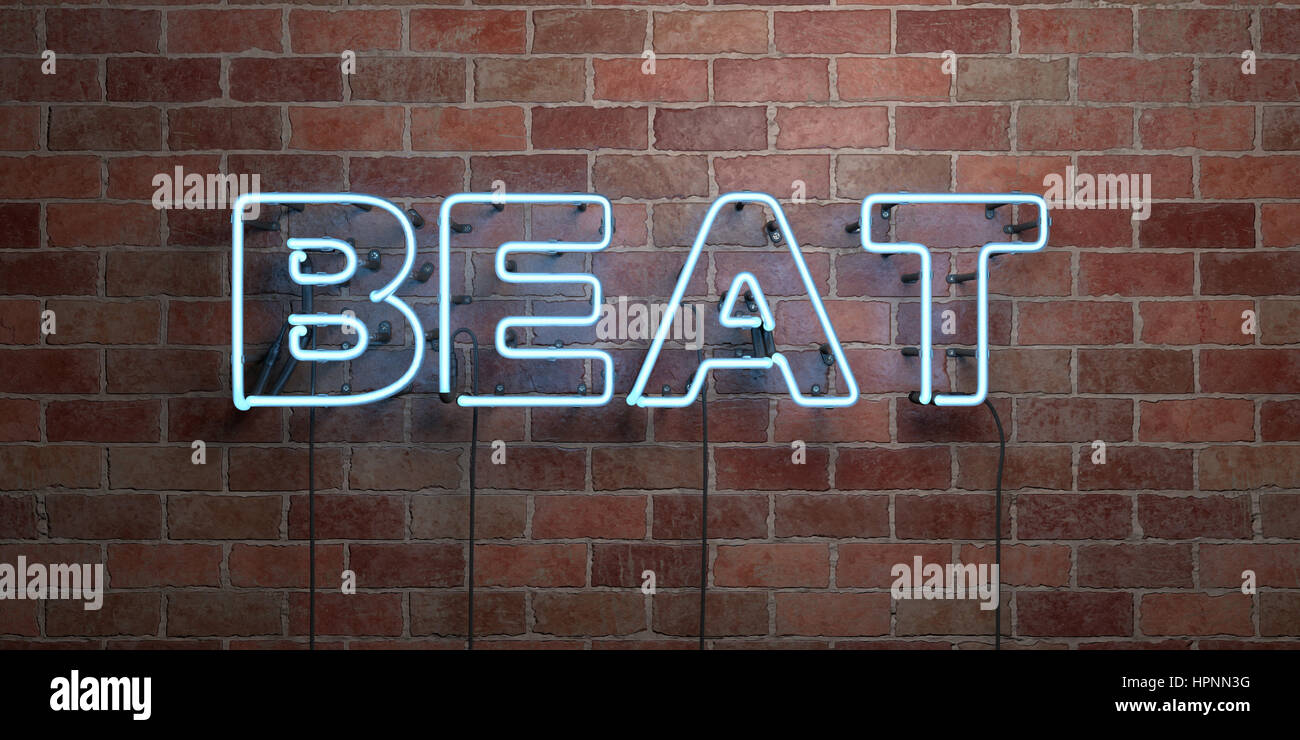BEAT - fluorescent Neon tube Sign on brickwork - Front view - 3D ...