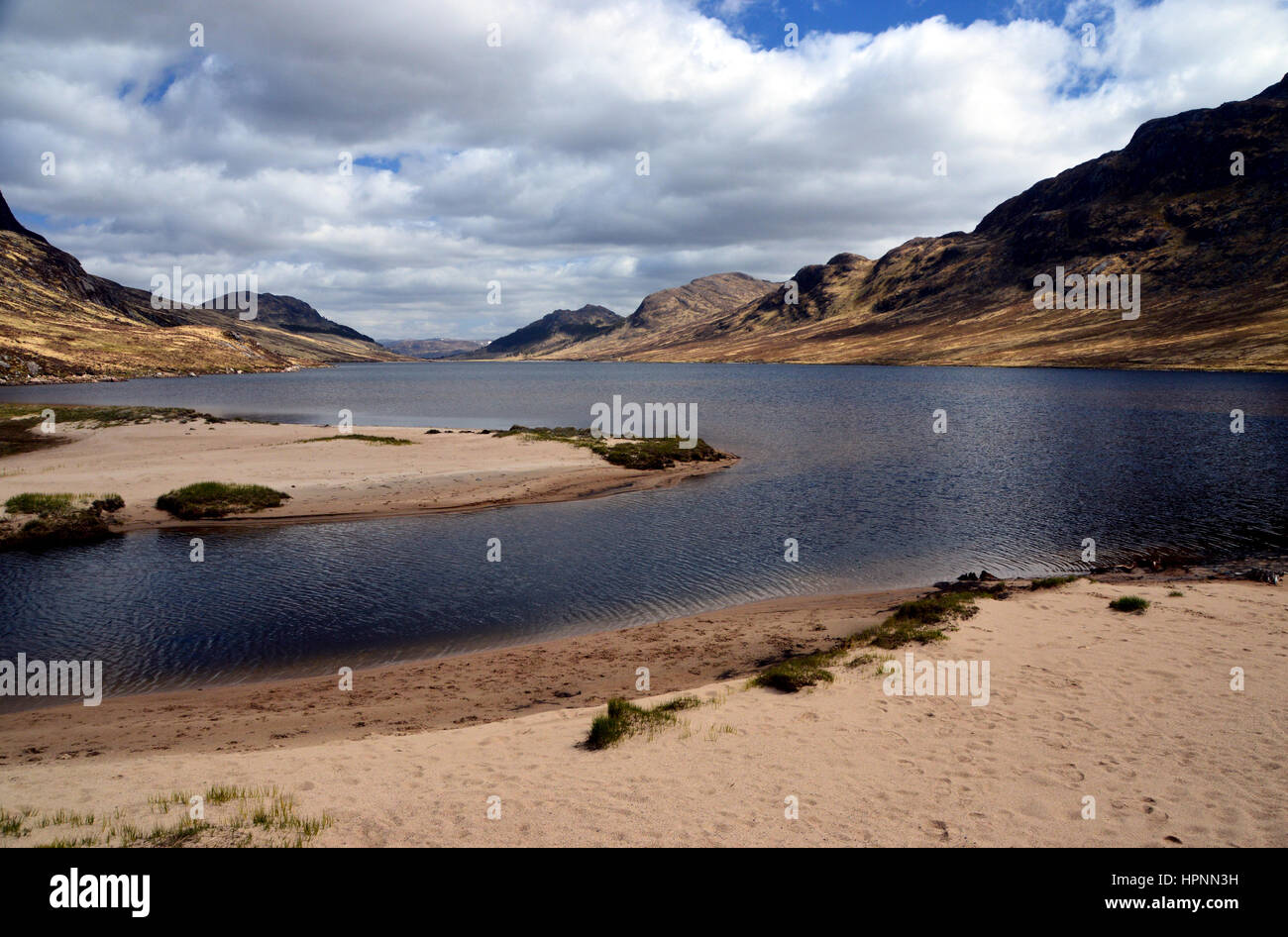 The Beach on Lochan na h-Earba on the East Highland Way in the Scottish ...