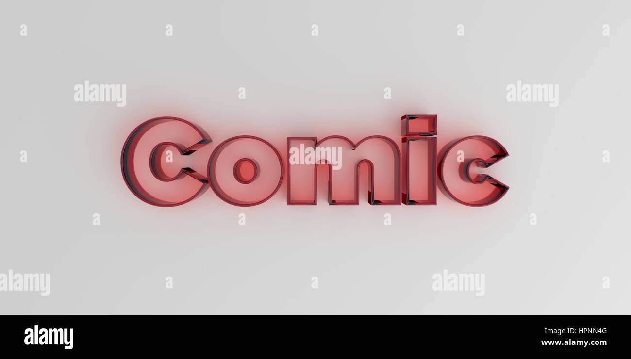 Comic - Red glass text on white background - 3D rendered royalty free ...