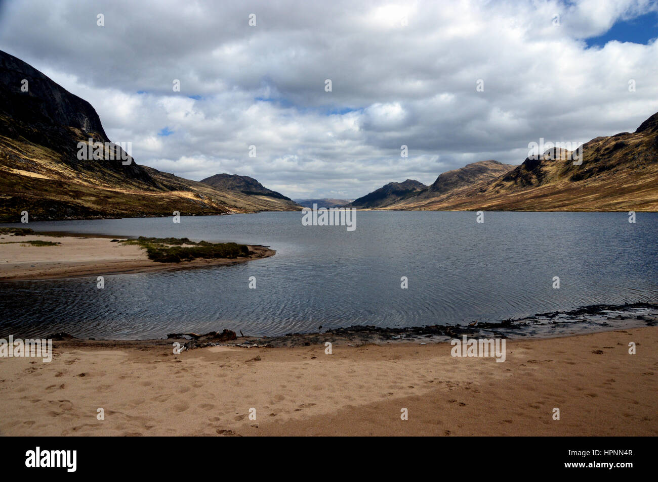 The Beach on Lochan na h-Earba on the East Highland Way in the Scottish ...