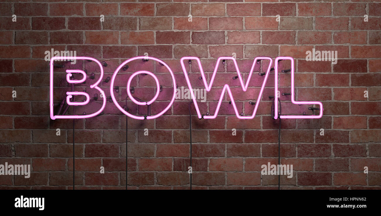 BOWL - fluorescent Neon tube Sign on brickwork - Front view - 3D ...