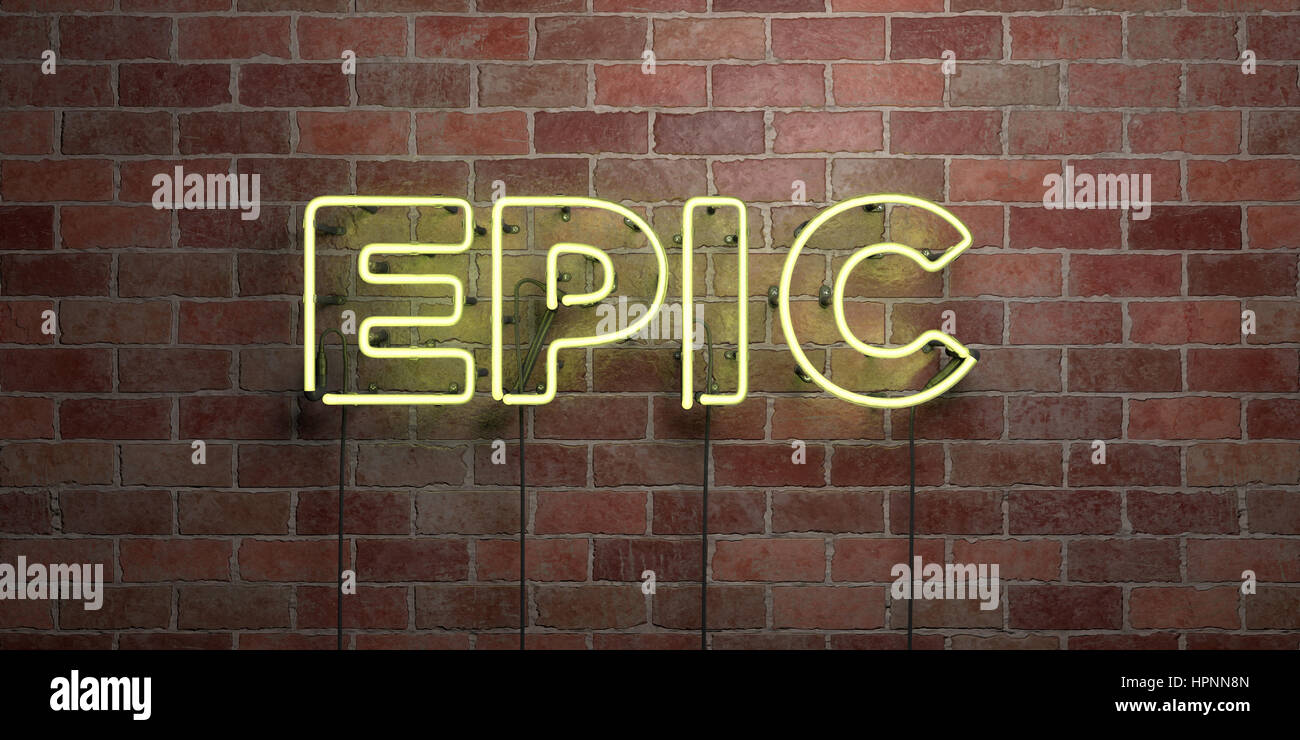 EPIC - fluorescent Neon tube Sign on brickwork - Front view - 3D ...