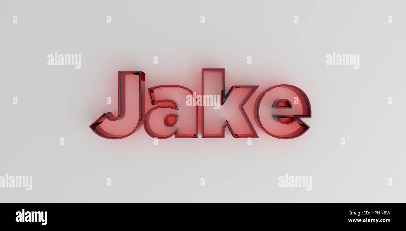 Jake - Red glass text on white background - 3D rendered royalty free ...
