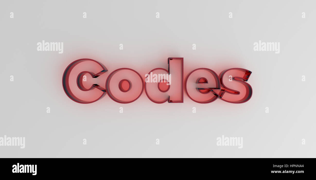 Codes - Red glass text on white background - 3D rendered royalty free ...