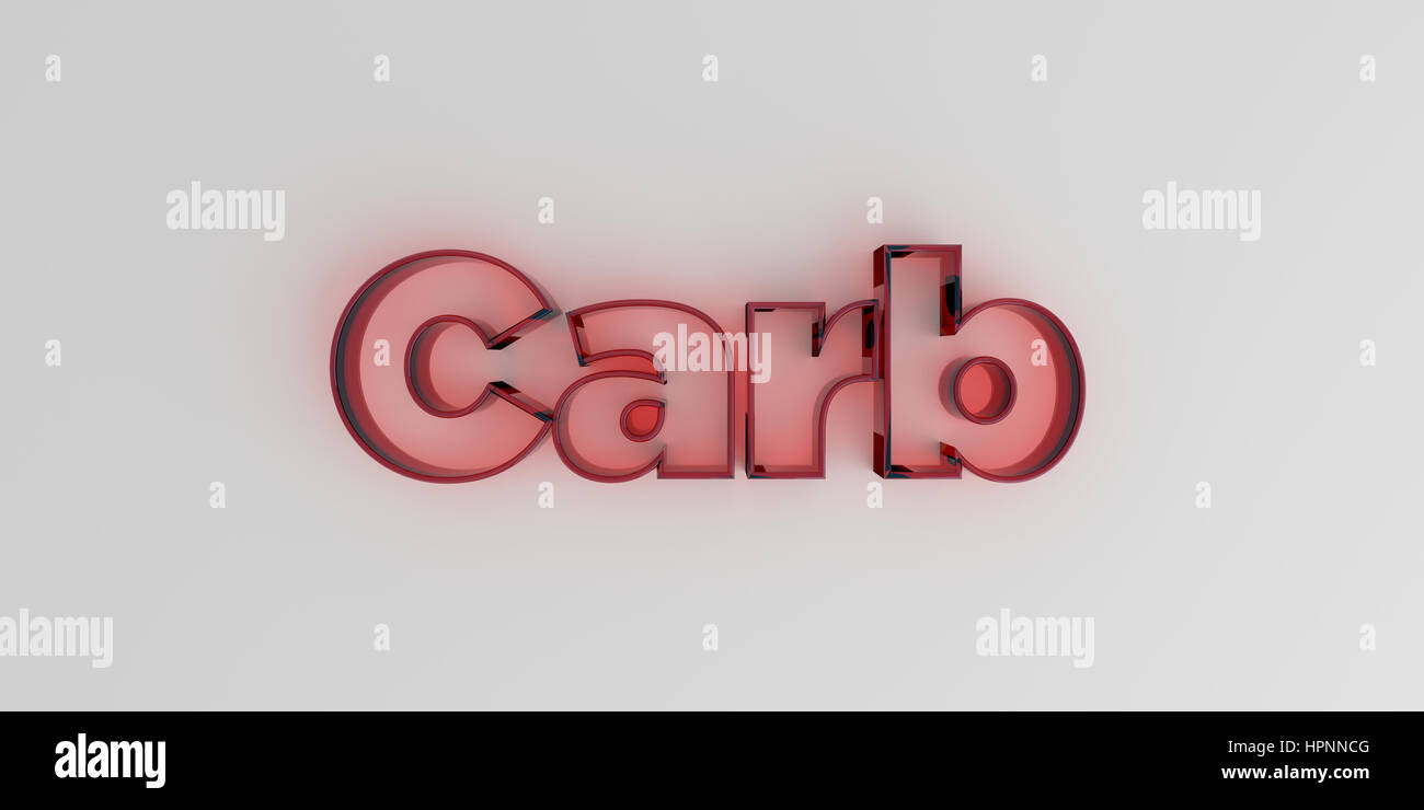 Carb - Red glass text on white background - 3D rendered royalty free ...