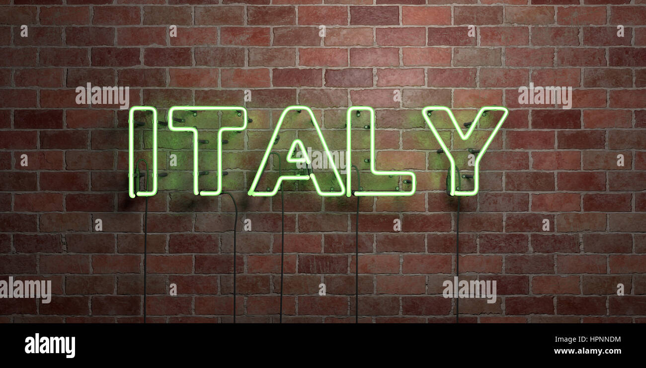 ITALY - fluorescent Neon tube Sign on brickwork - Front view - 3D ...